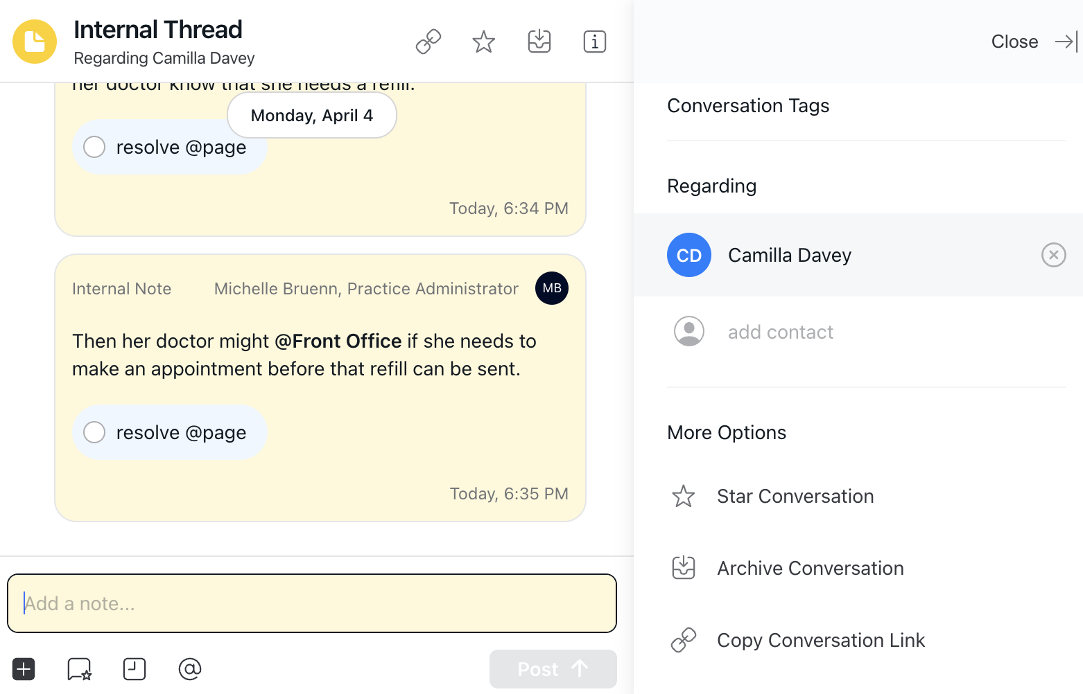 Internal Communication Using Notes – Spruce Health